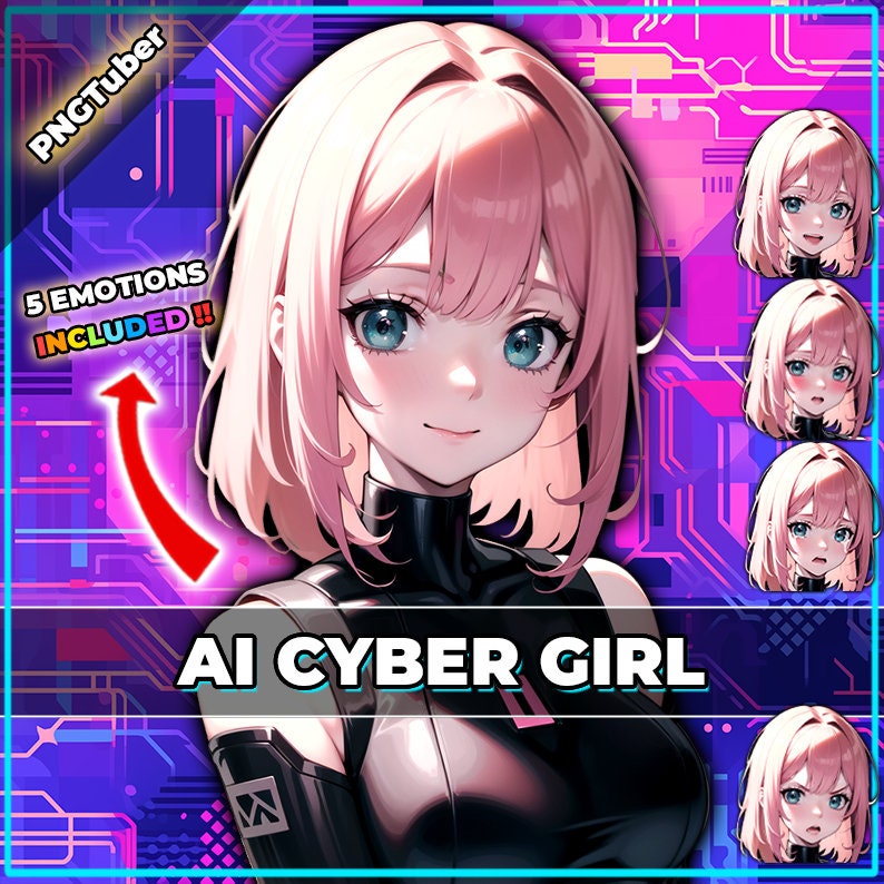Pngtuber, AI Cyborg Girl 2d Vtuber / Premade & Presetup Model With 5 ...