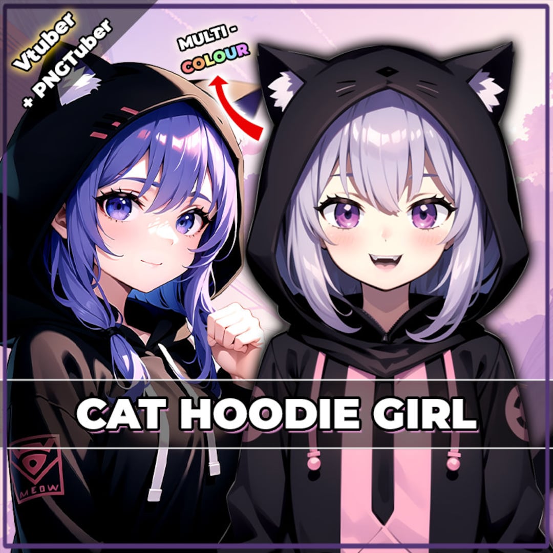 Purple Cat Hoodie Girl Vtuber Model: Ready to Use + Pngtuber - Etsy