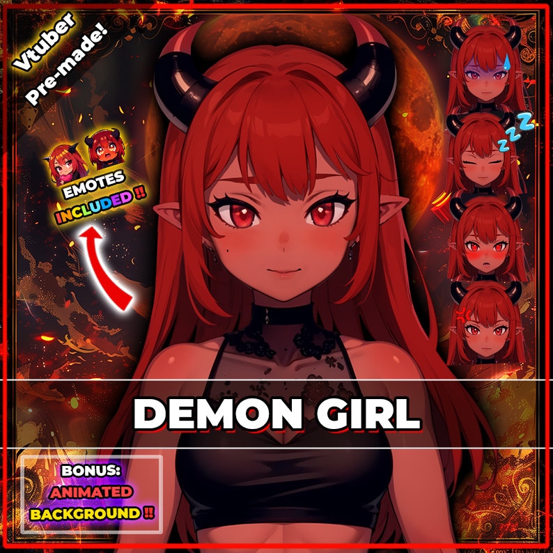 Red Haired Succubus Demon Girl Vtuber Model, Premade for Vtube Studio ...