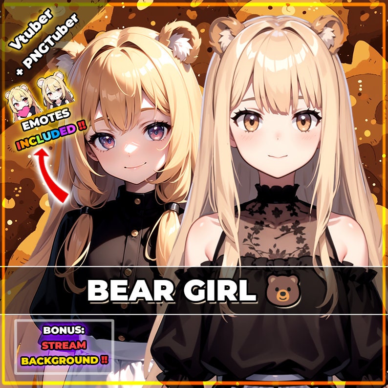 Listo para usar Vtuber, Brown Bear Girl Vtuber & PngTuber Pack, listo ...