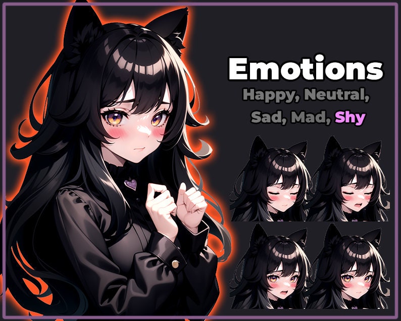 Ready to Use Vtuber, Black Cat Girl Vtuber & Pngtuber Pack, Ready for ...