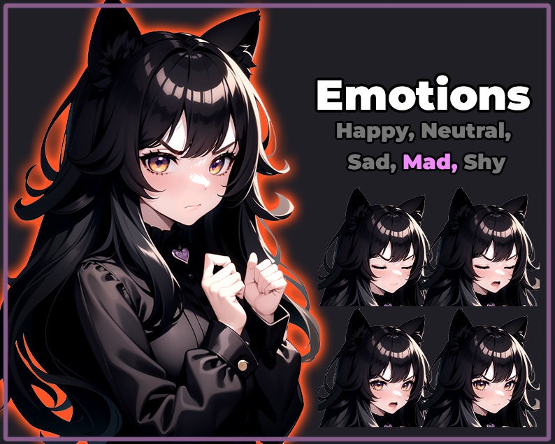 PngTuber, Black Cat Neko Girl 2d Vtuber / Modelo prefabricado y ...