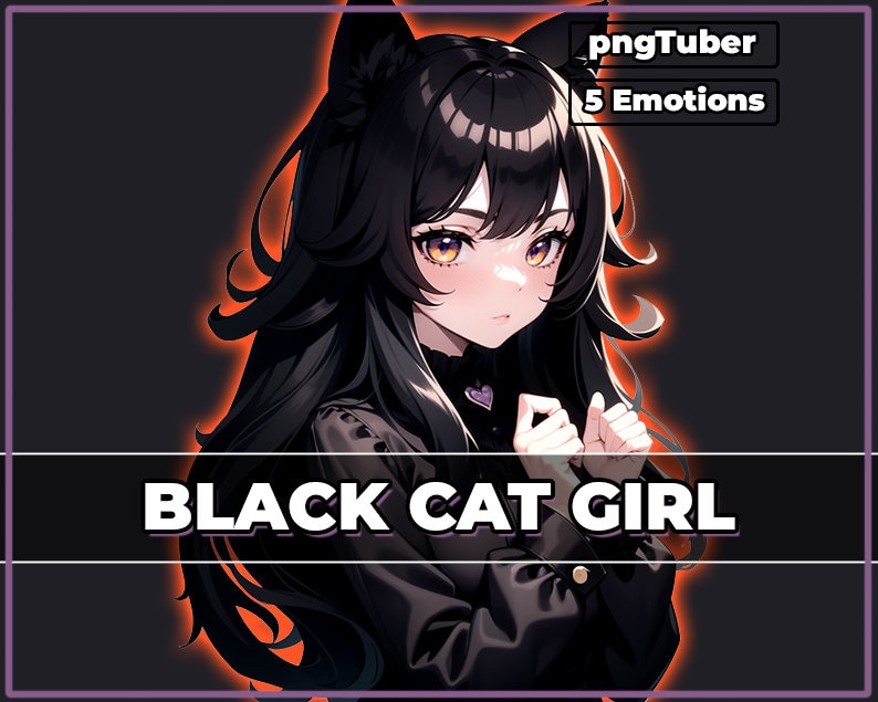 PngTuber, Black Cat Neko Girl 2d Vtuber / Modelo prediseñado y ...
