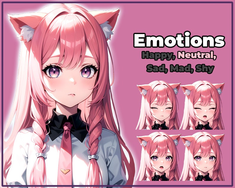 PngTuber, Cute Pink Cat Neko Girl 2d Vtuber / Modelo prefabricado y ...