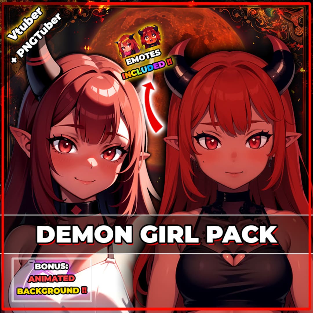 Ready to Use Vtuber, Red Haired Demon Girl PACK / Premade & Presetup Model, PNGTUBER INCLUDED ...