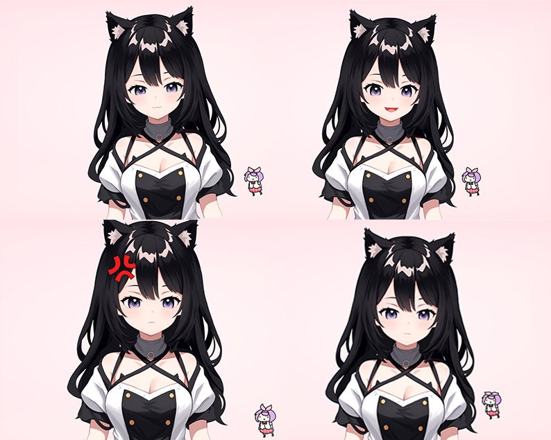 Ready to Use Vtuber, Black Cat Girl Vtuber & Pngtuber Pack, Ready for ...