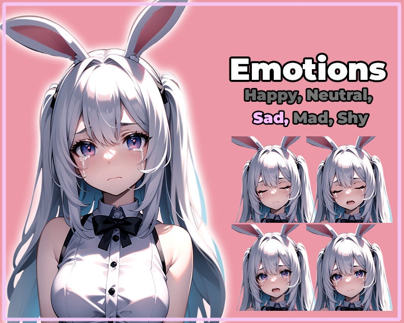 Pngtuber, White Bunny Rabbit Girl 2d Vtuber / Premade & Presetup Model ...