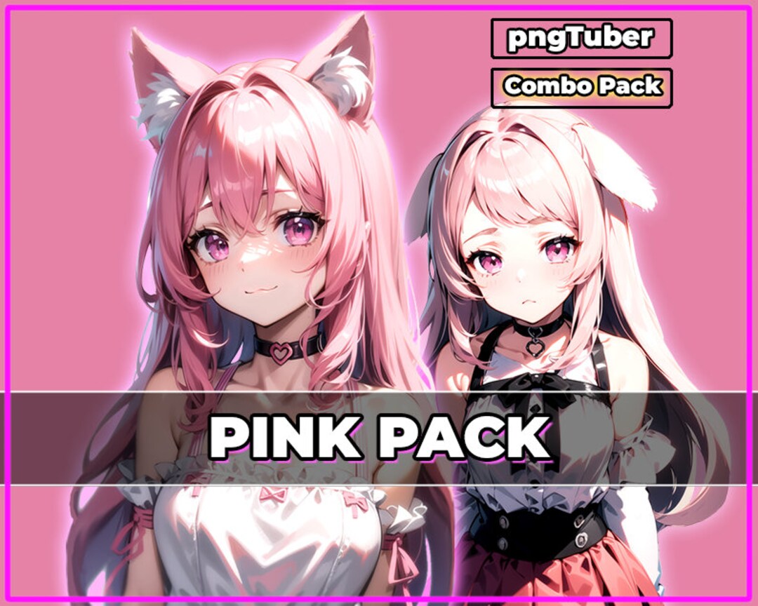 Pngtuber, Pink Cat + Dog Girl COMBO PACK Vtuber / Premade & Presetup ...