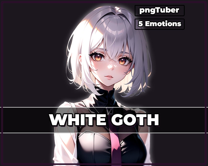 Pngtuber, White Goth Girl 2d Vtuber / Premade & Presetup Model With 5 ...