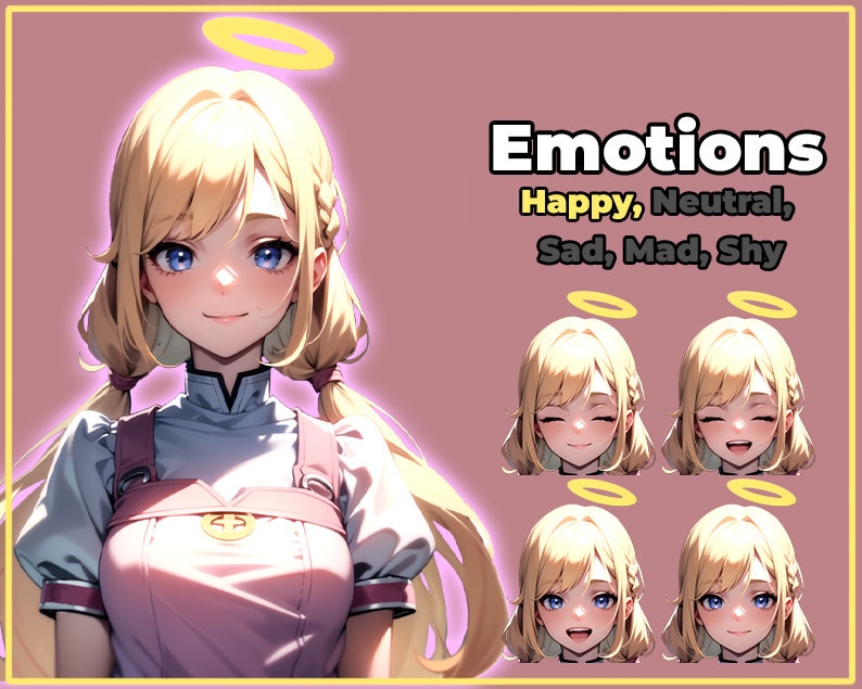 Pngtuber, Pink Angel Girl 2d Vtuber / Premade & Presetup Model With 5 ...