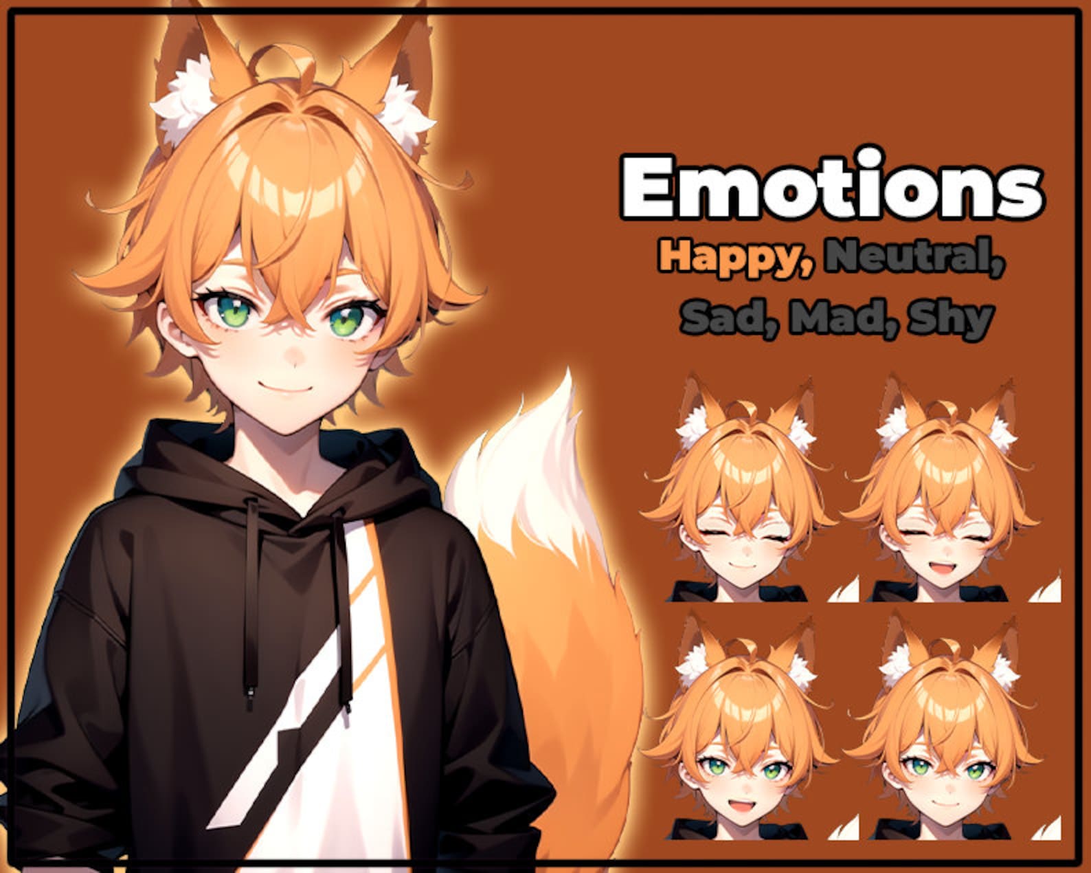Orange Fox Hoodie Boy Vtuber Model: Premade Live2d & Pngtuber Pack - Etsy