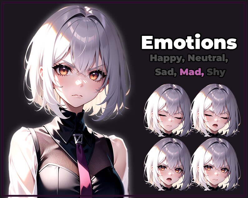 Pngtuber, White Goth Girl 2d Vtuber / Premade & Presetup Model With 5 Expressions, Ready for ...