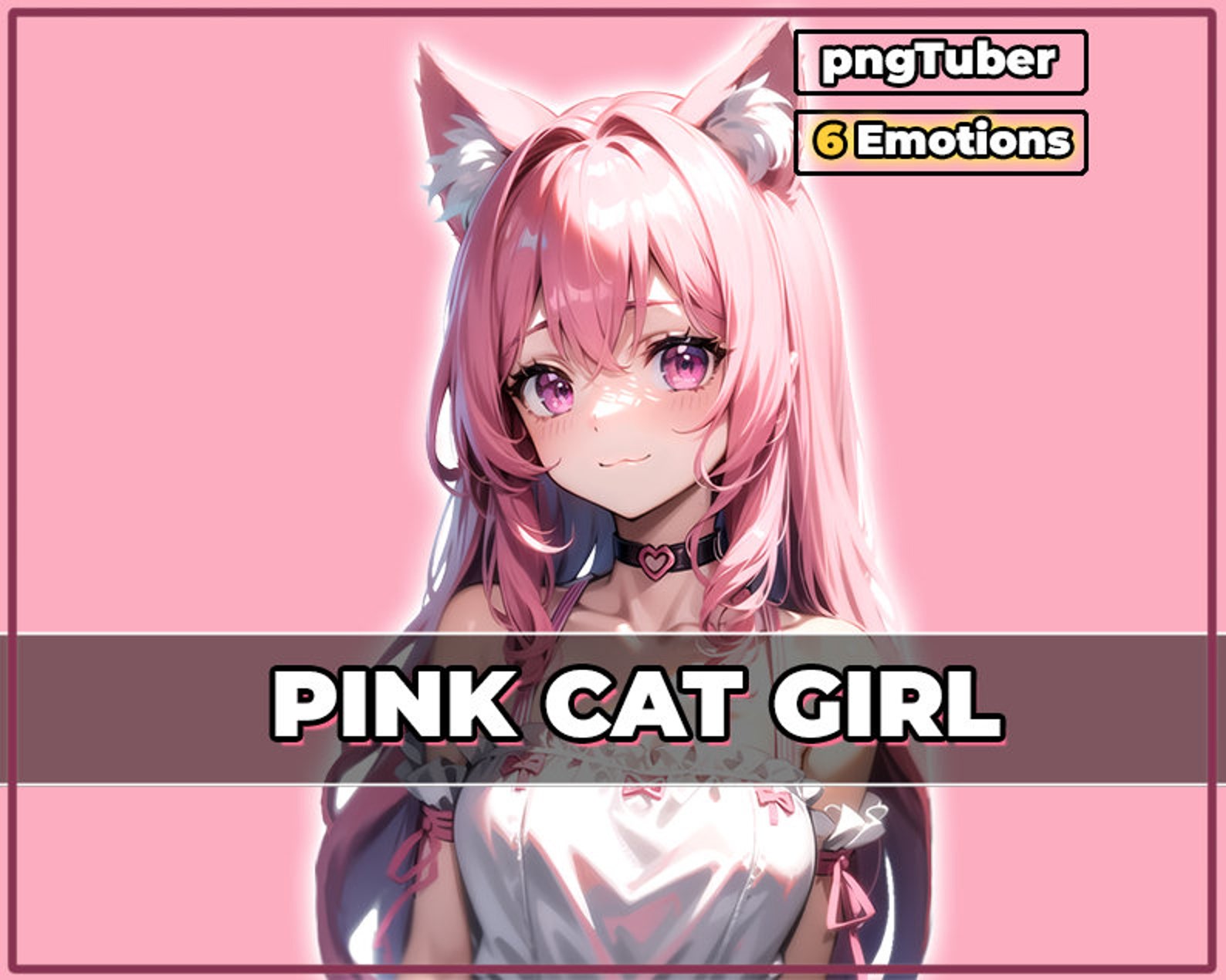 Pink Cat Girl Pngtuber Model: 6 Emotions, Ready to Stream - Etsy