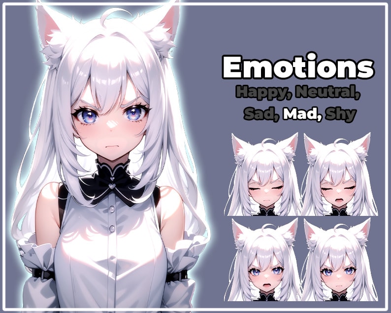 Pngtuber, White Cat Neko Girl 2d Vtuber / Premade & Presetup Model With ...