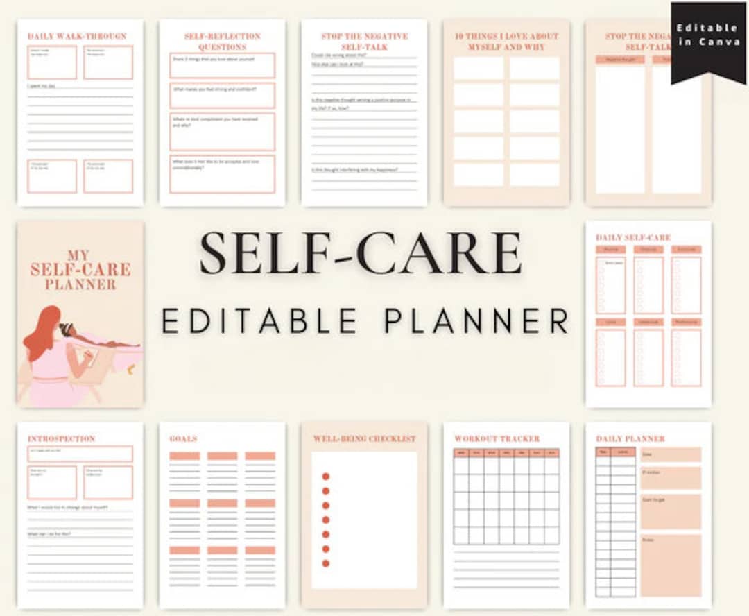 Digital Self Care Planner Editable Self Care Planner Etsy