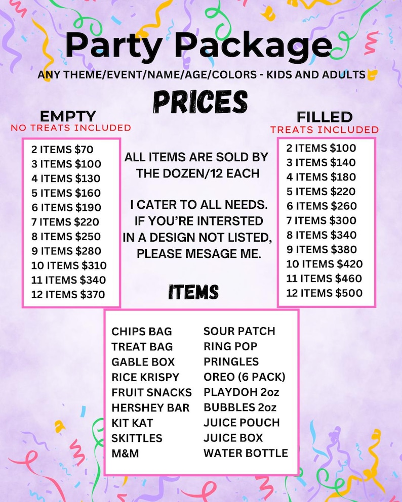 Party Bundle, Party Favor Package, Custom Party Favors, Assembled Party ...