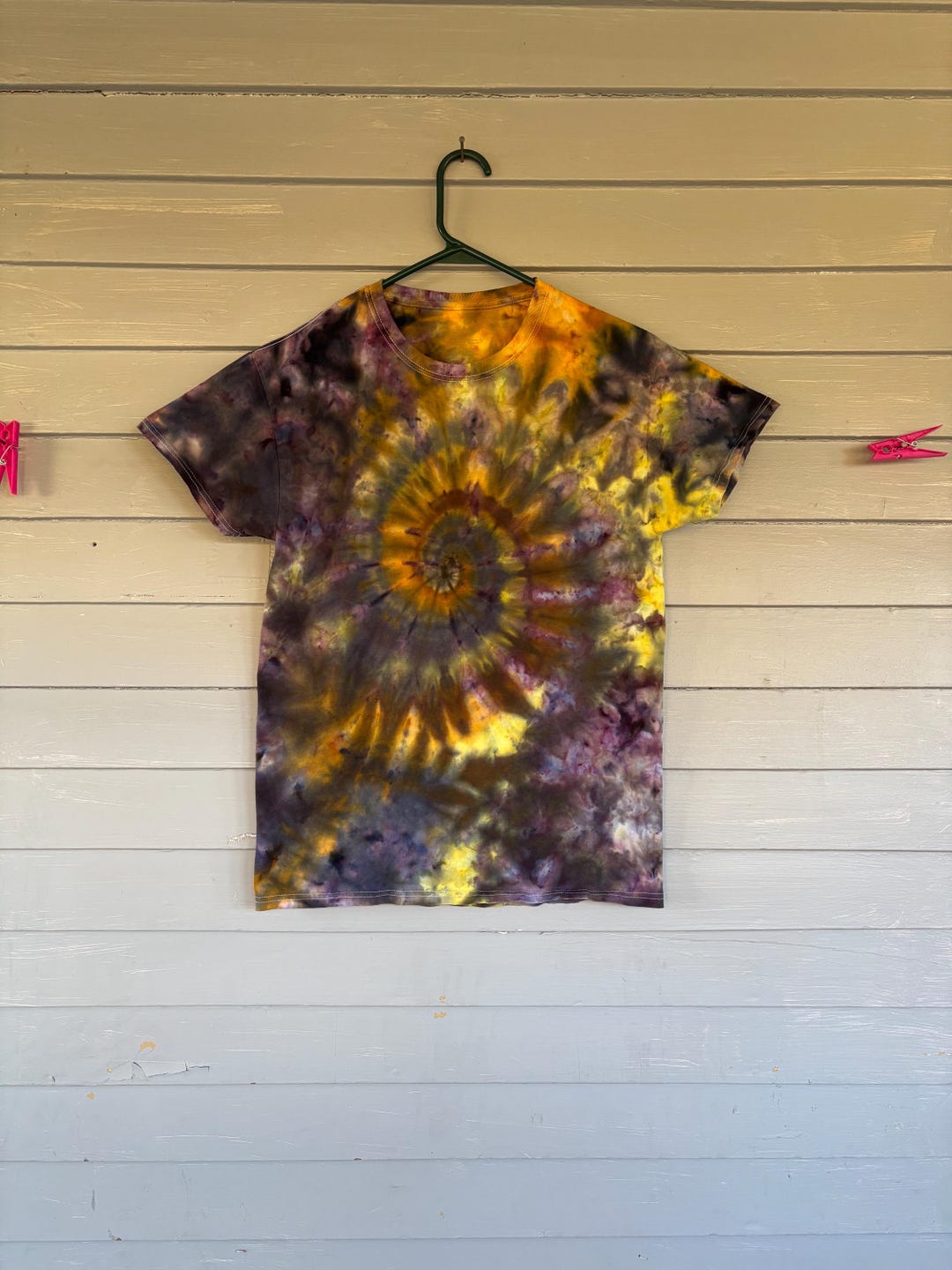 Spiral Scrunch Tie Dye, Ice Dye, Size Medium, Black and Yellow ...