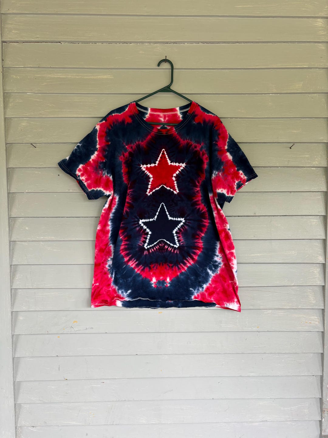 Red, White, and Blue Star Tie Dye, Tie Dye, Size 2xl, Handmade, 100% ...