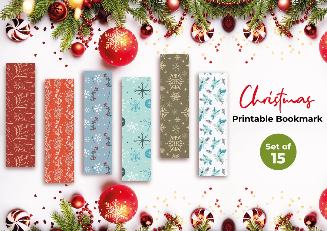 Christmas Printable Digital Bookmarks Gift , Digital Download Bookmark ...