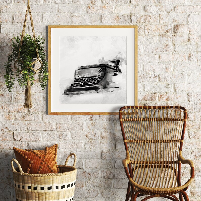 Watercolor Typewriter Printable Wall Art, High Quality Printable Black ...