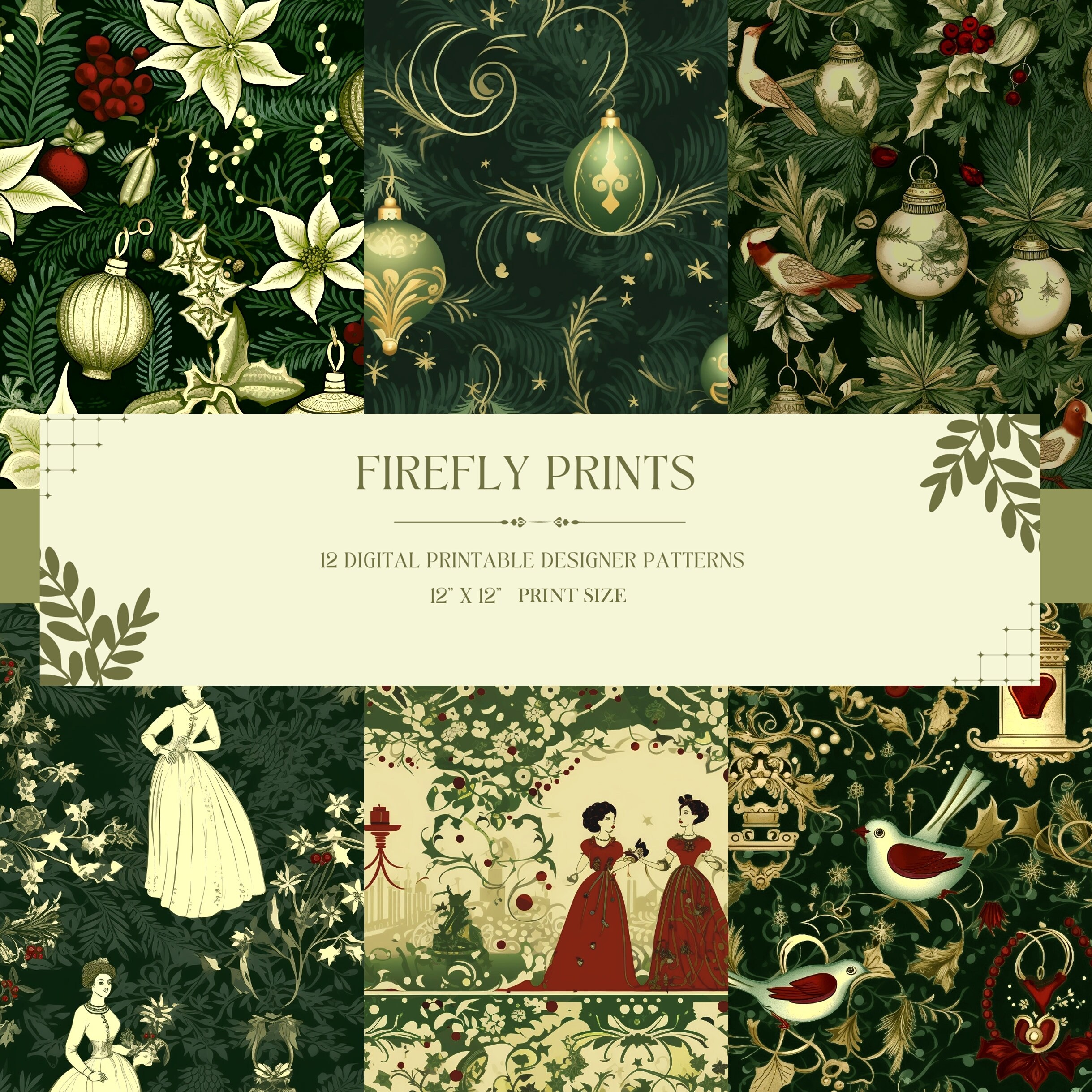Victorian Christmas Print Digital Paper Old Fashioned Christmas Paper ...
