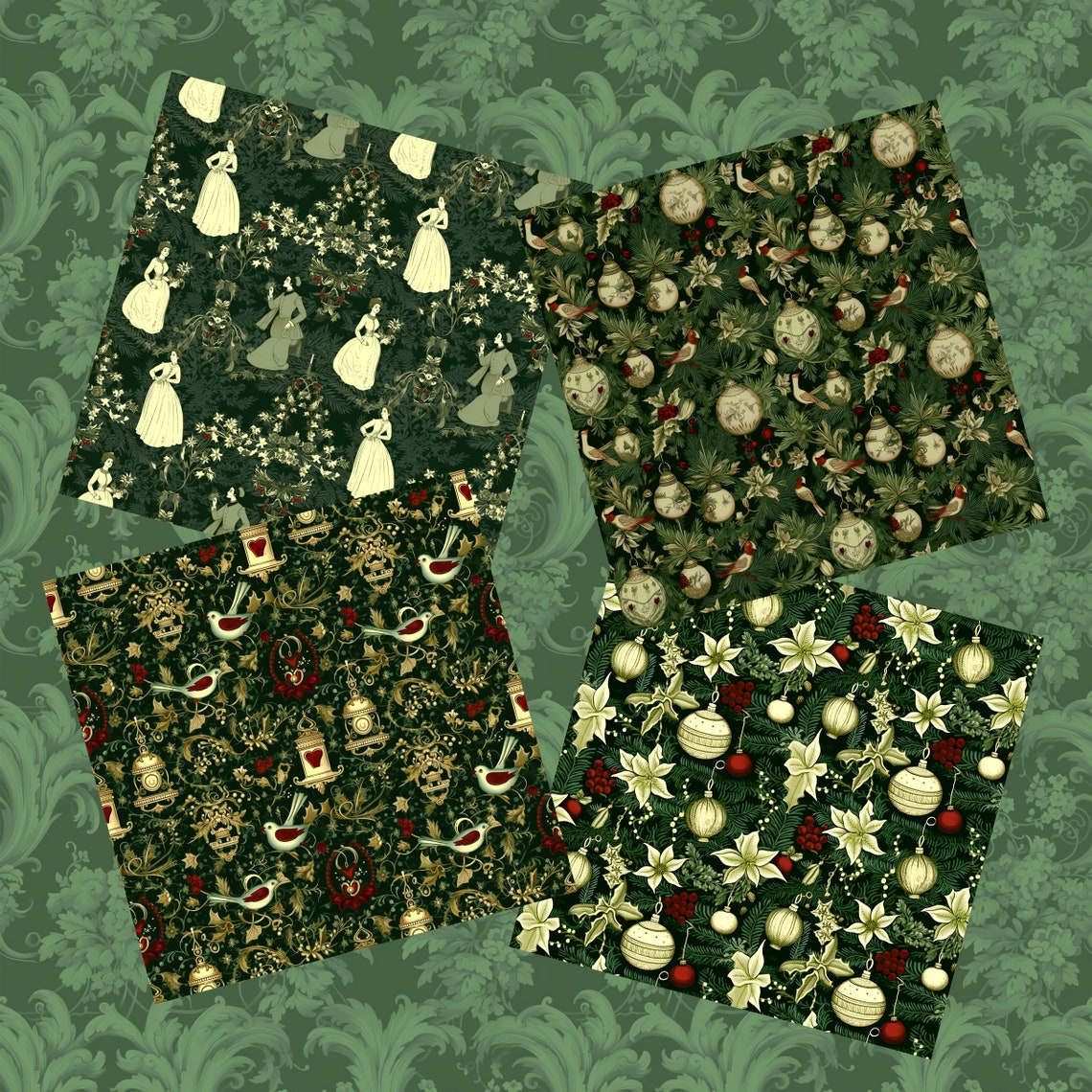 Victorian Christmas Print Digital Paper Old Fashioned Christmas Paper ...