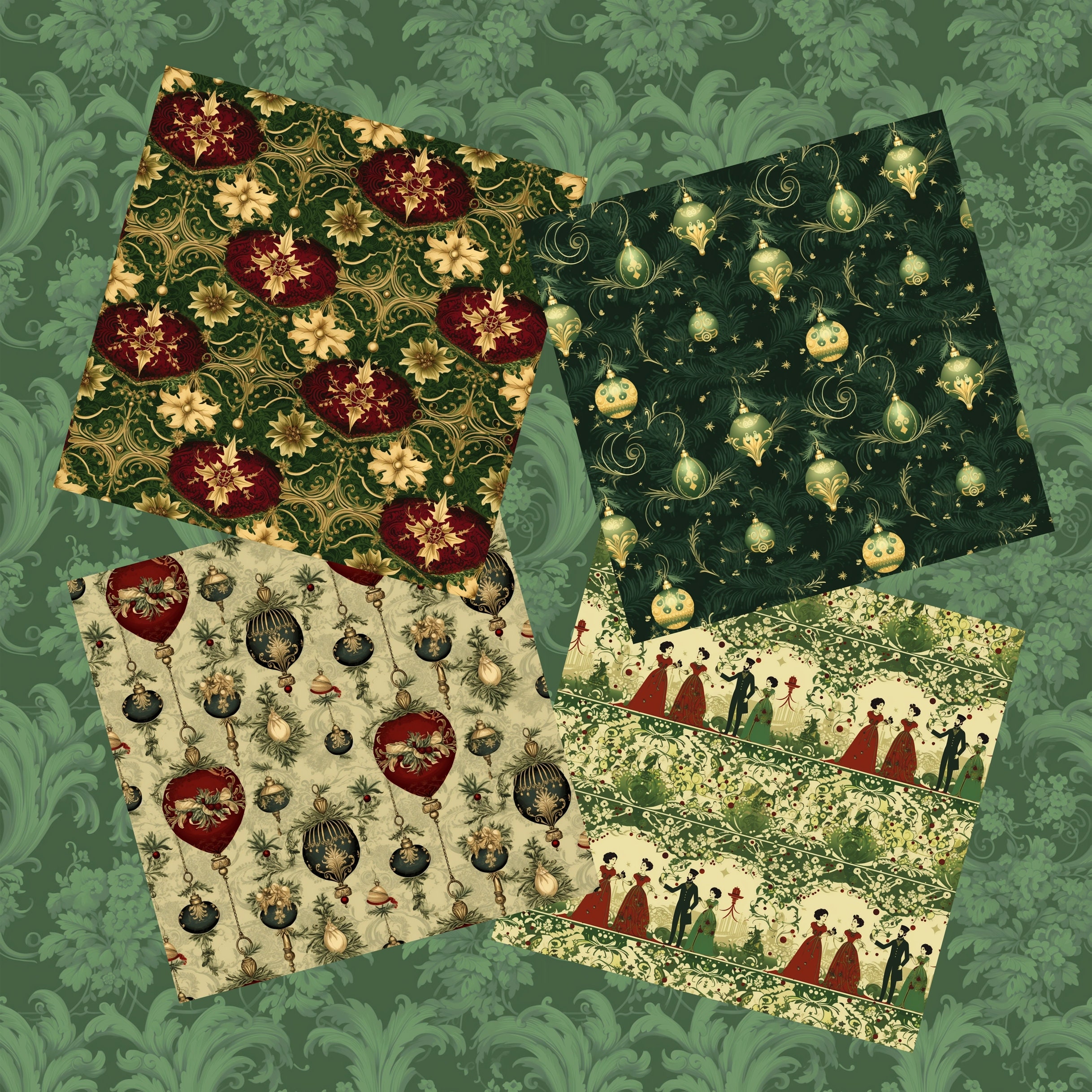 Victorian Christmas Print Digital Paper Old Fashioned Christmas Paper ...