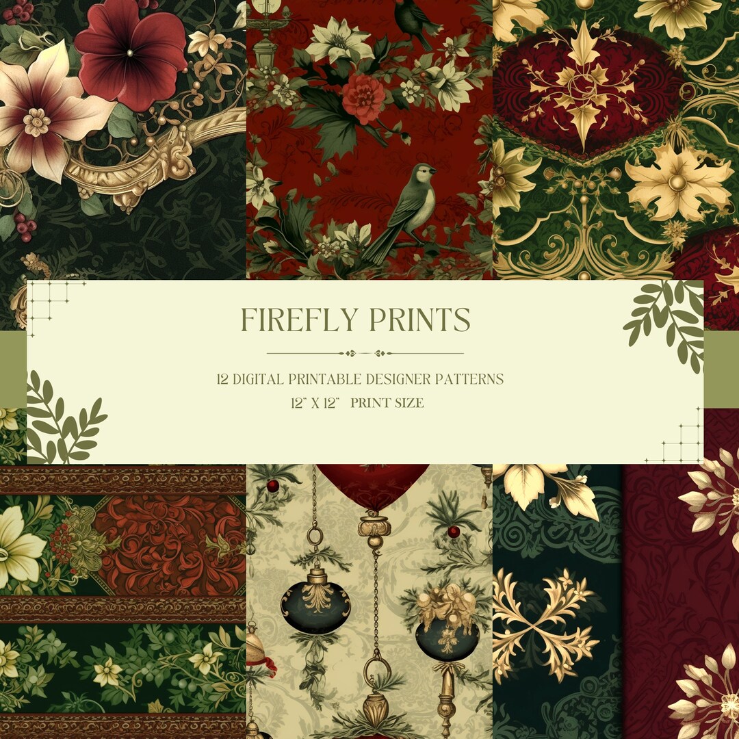 Victorian Christmas Print Digital Paper Old Fashioned Christmas Paper ...