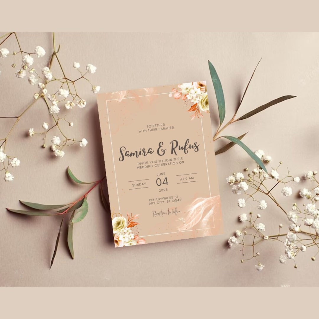 Beige Elegant Wedding Invitation Template Download, Wedding Invite ...