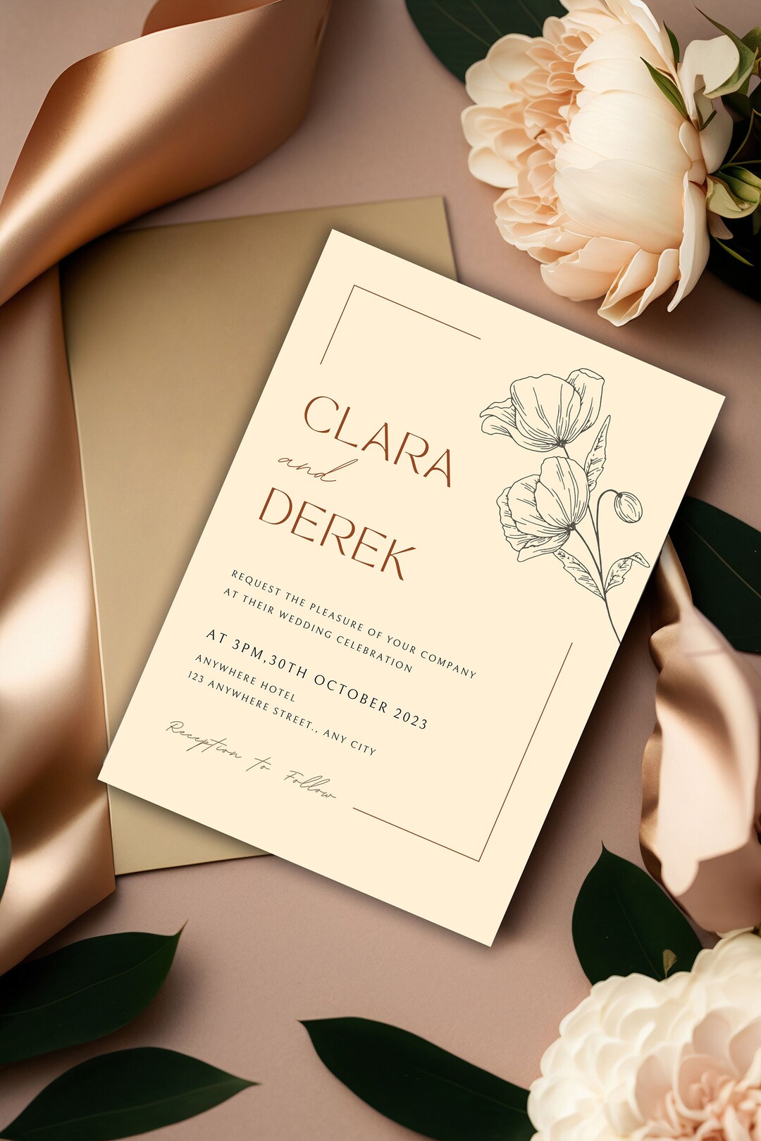 Beige Elegant Wedding Invitation Template Download, Wedding Invite ...