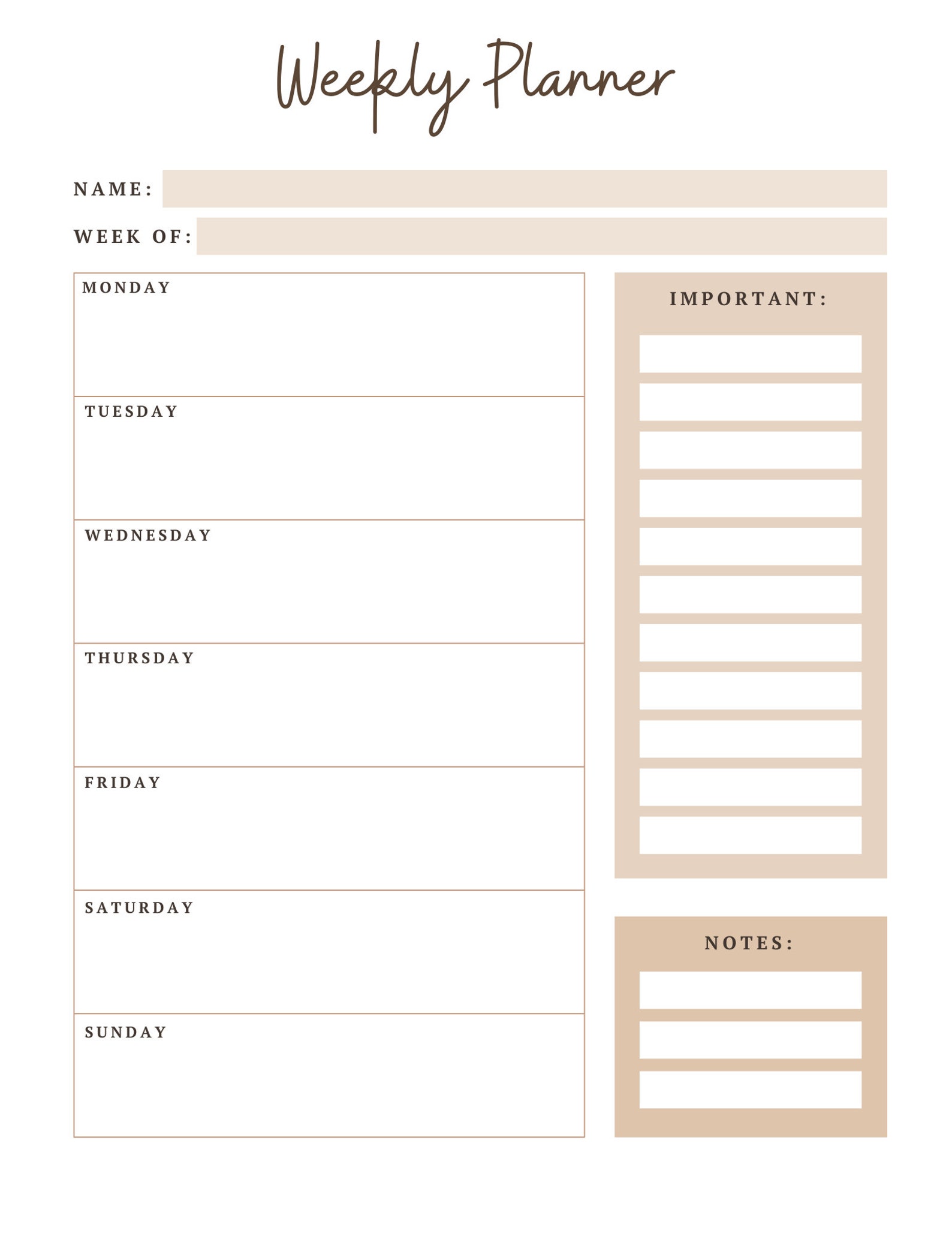 Printable Weekly Planner Printable Planner for Week Plan Digital ...