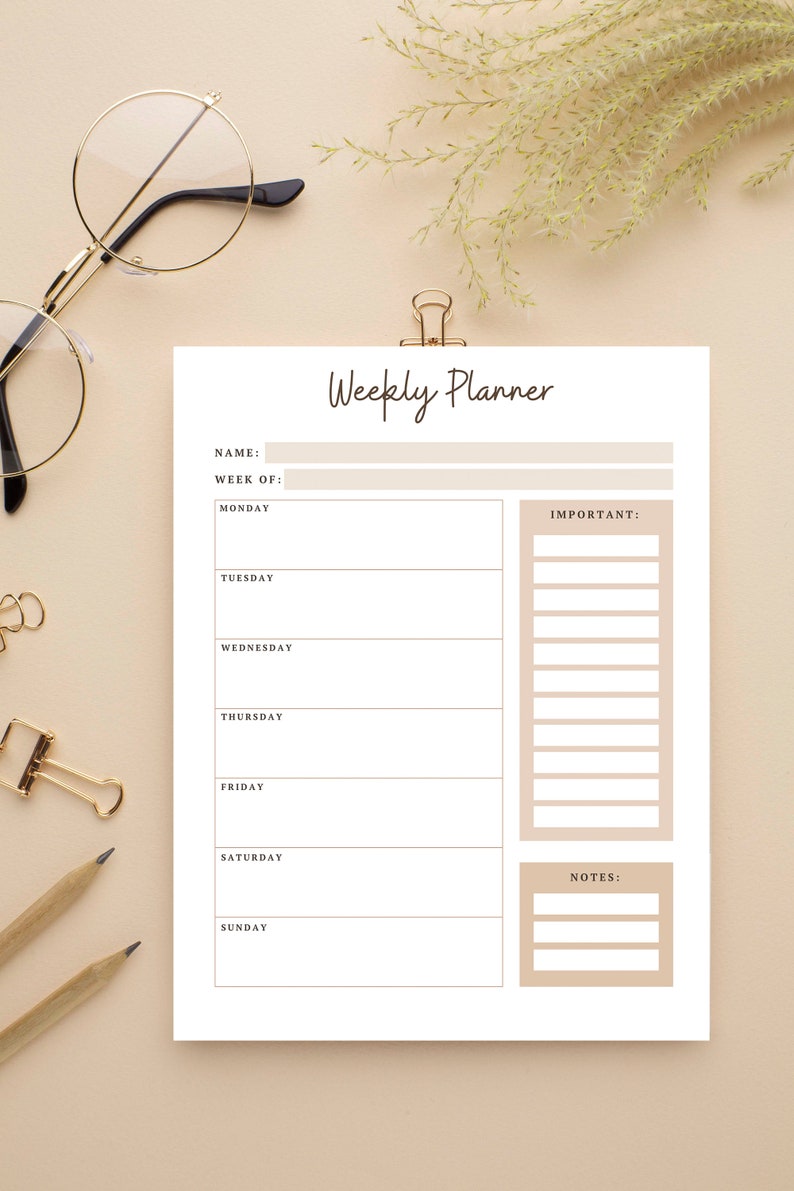 Printable Weekly Planner Printable Planner for Week Plan - Etsy