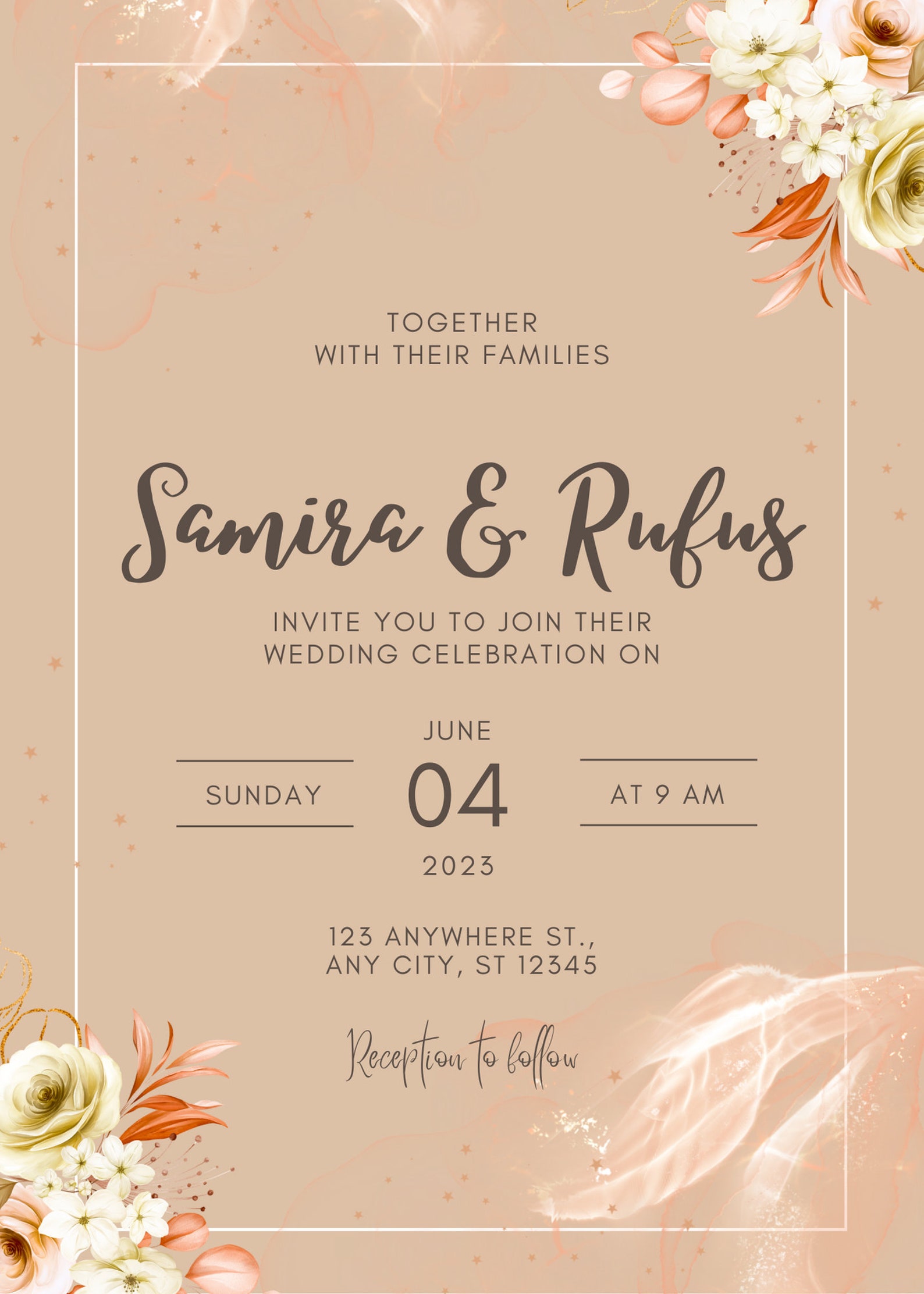 Beige Elegant Wedding Invitation Template Download, Wedding Invite ...