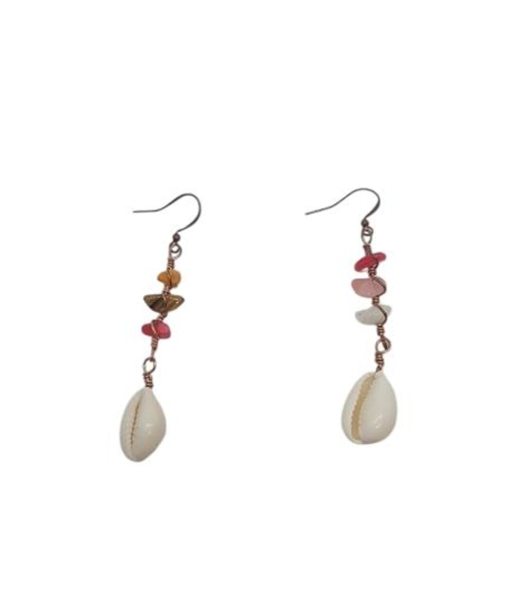 BORIKÉN TAINO River Stones & Sea Shell Earrings - Etsy