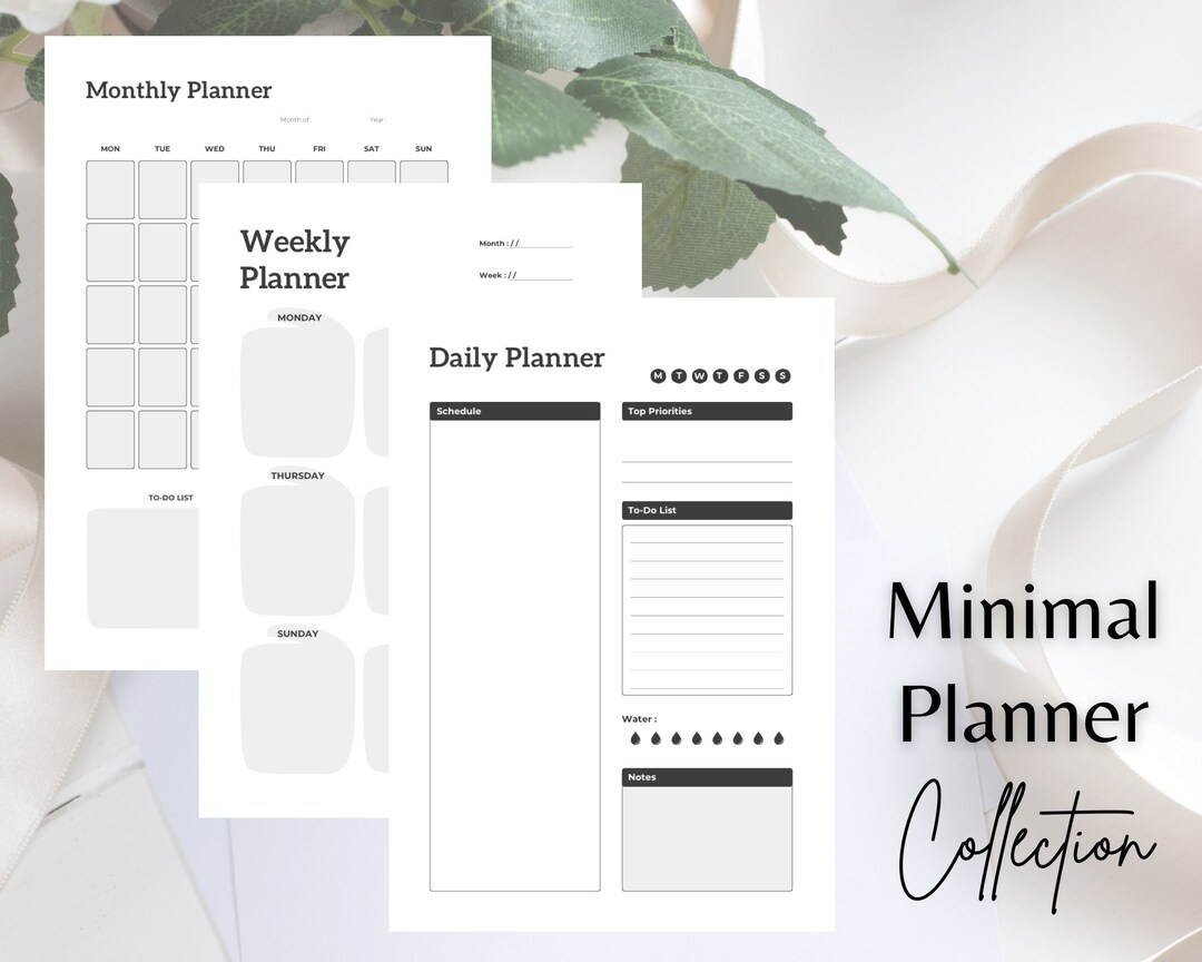 Minimal Planner Collection - Undated Daily, Weekly, Monthly Planner ...