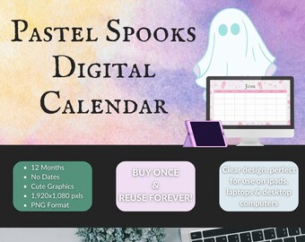 Cute Spooky Cats Halloween Digital Calendar | Pastel Monthly Planner ...