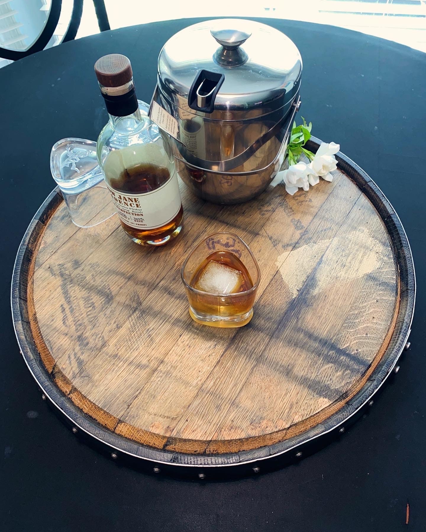 Lazy Susan Made From Whiskey Barrel Head With Top Hoop. - Etsy