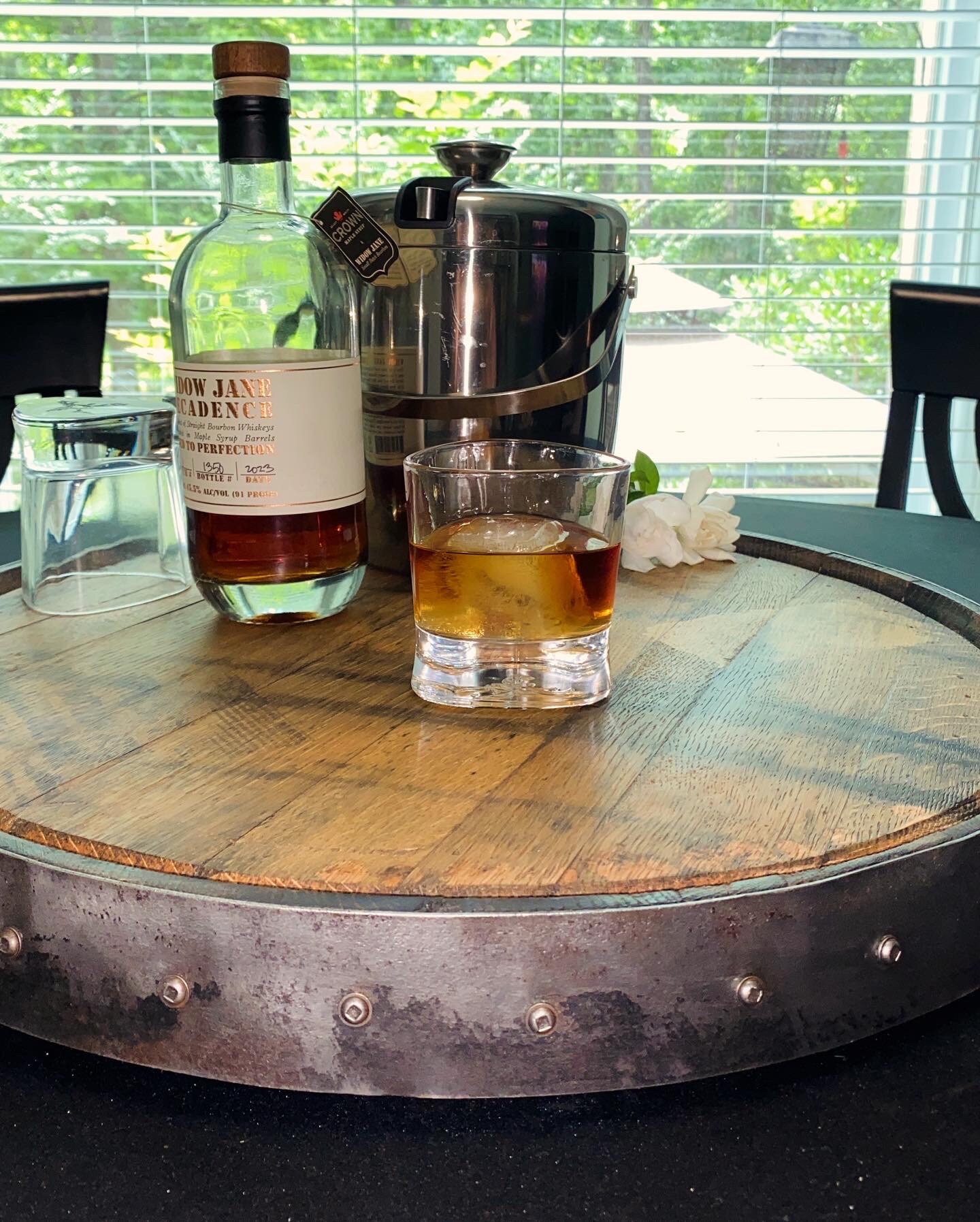 Lazy Susan Made From Whiskey Barrel Head With Top Hoop. - Etsy