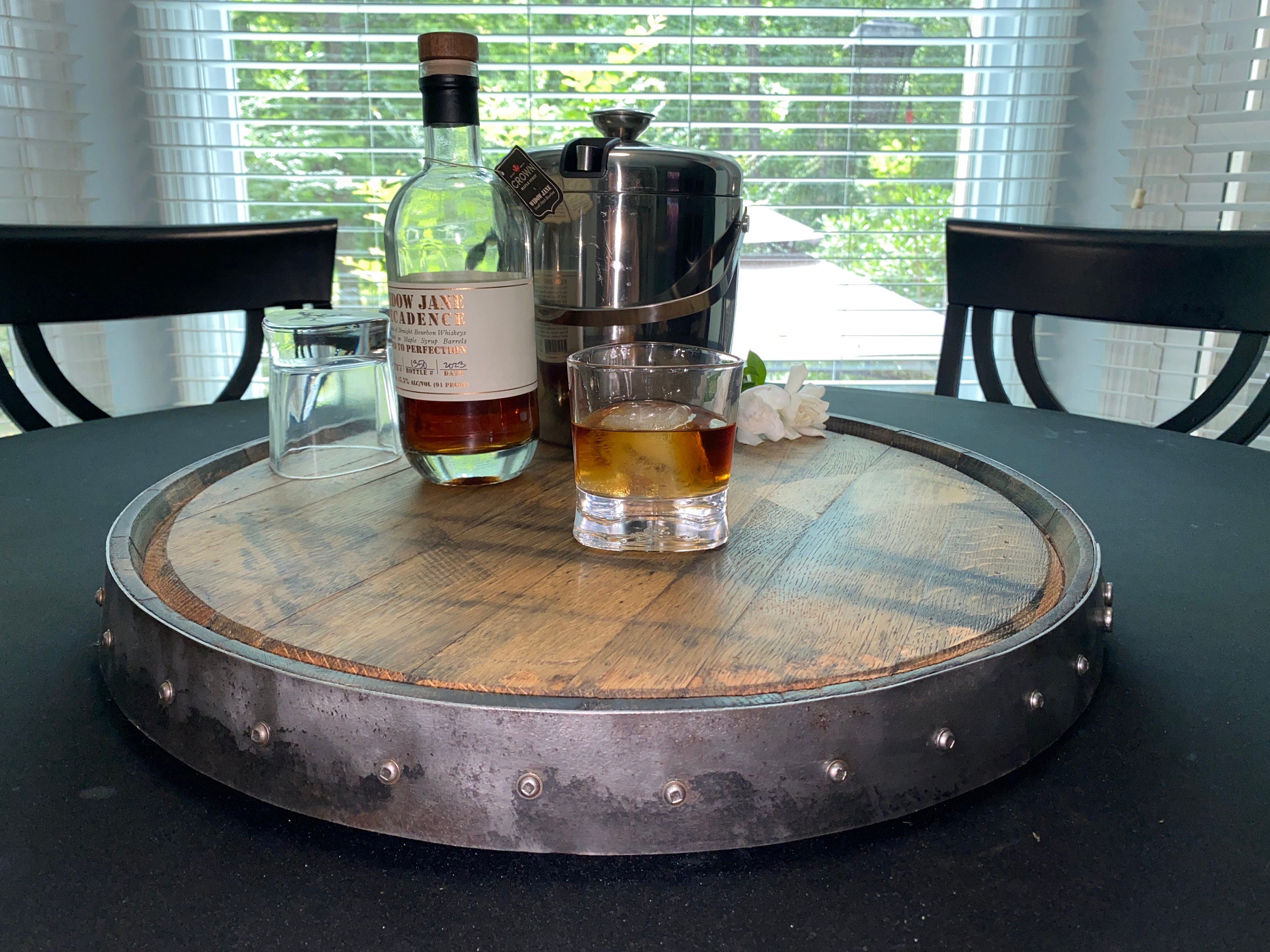 Lazy Susan Made From Whiskey Barrel Head With Top Hoop. - Etsy