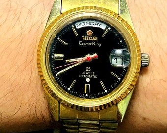 TITONI COSMO KING 25 Jewels Day Date Automatic Gent's 14K Gold Bezel ...
