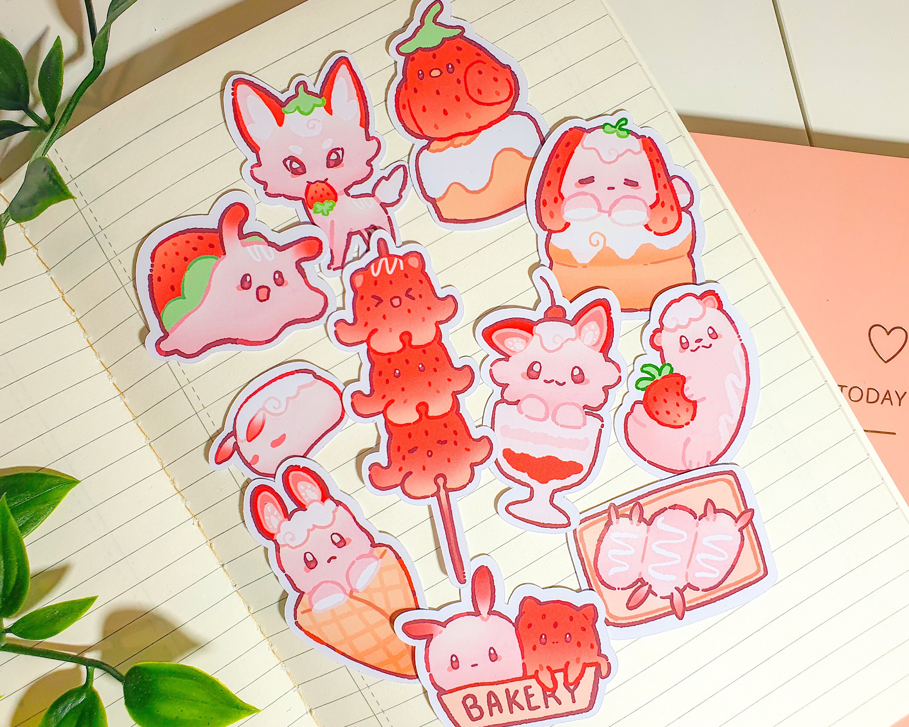 Strawberry Animals Flake Sticker Kawaii Cute Die Cute Stickers - Etsy