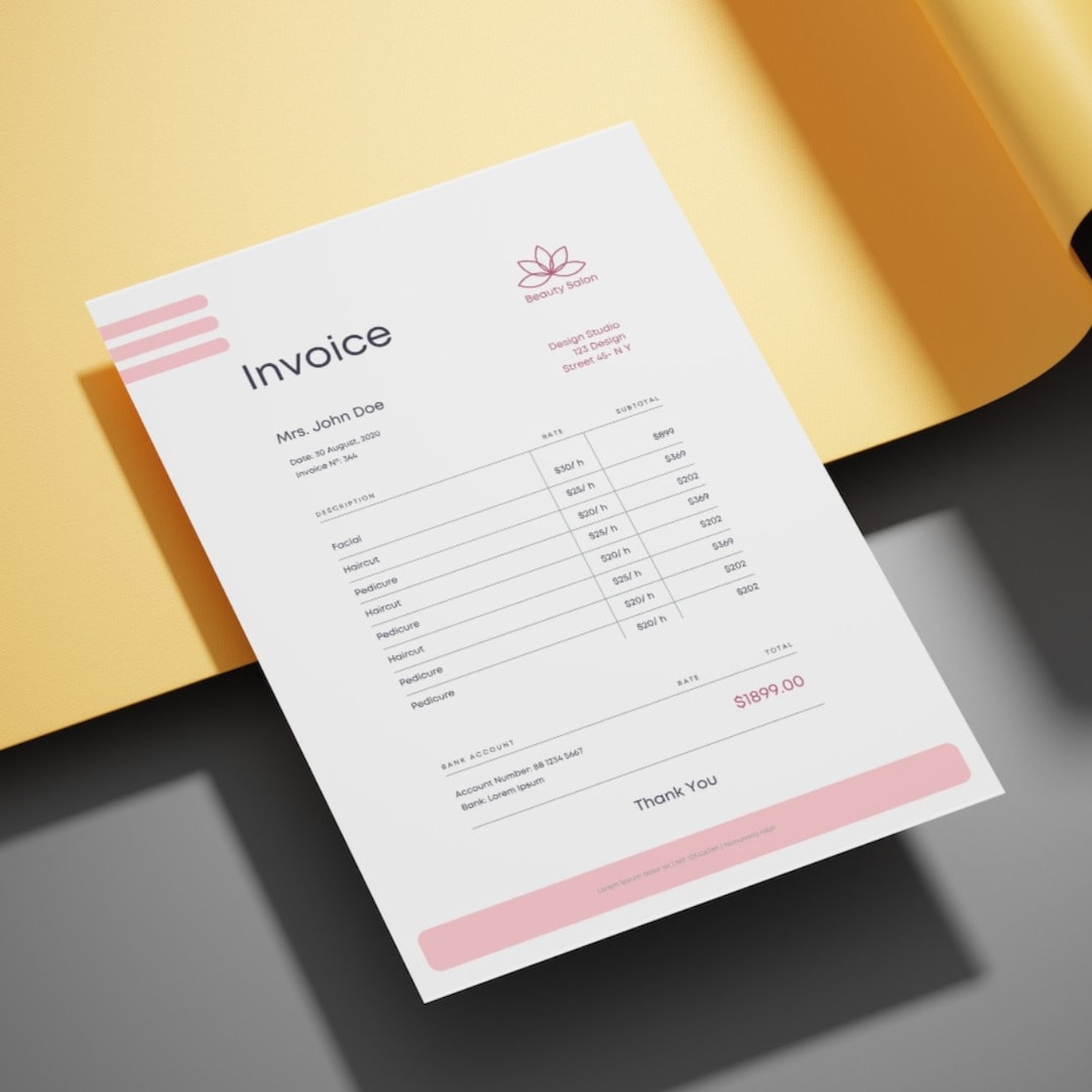 Invoice Template for Beauty Salon Spa or Parlor Editable in - Etsy