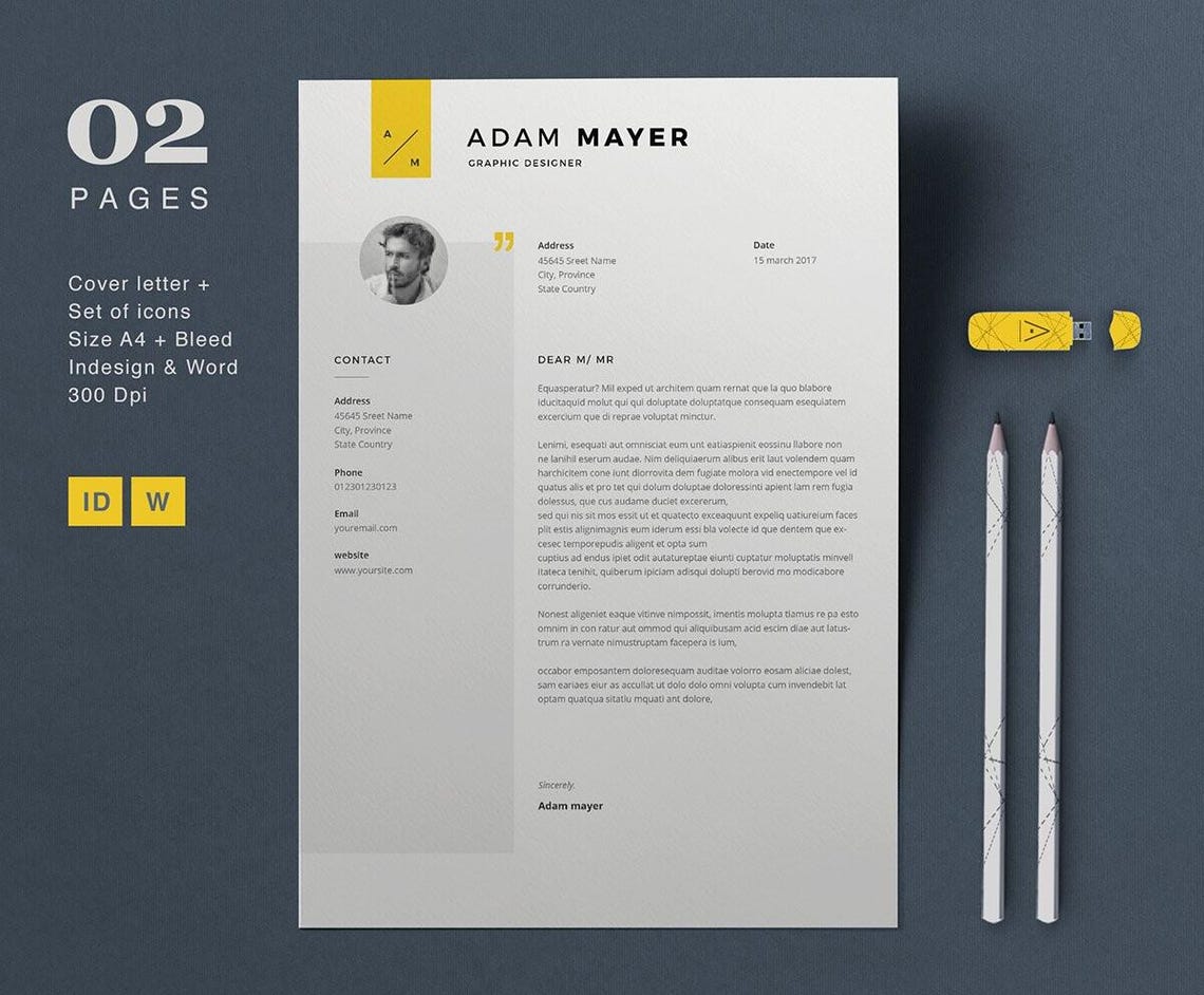 Professional Resume Template 2-page Cover Letter Indesign, Illustrator ...