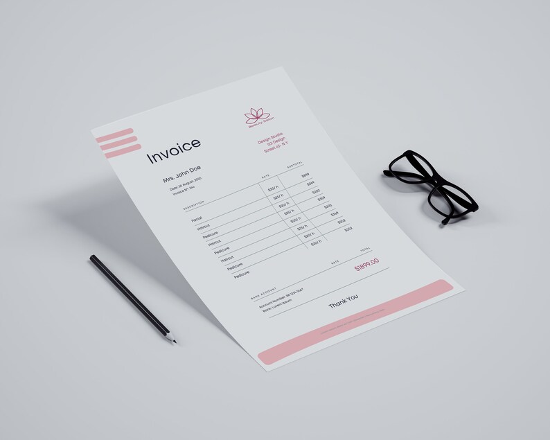 Invoice Template for Beauty Salon Spa or Parlor Editable in - Etsy