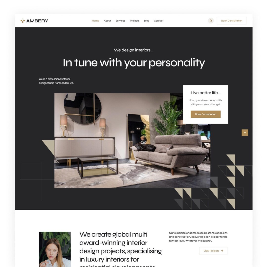 Luxury Interior Design Studio Theme for Wordpress Ambery Wordpress Theme Elementor Page Builder ...