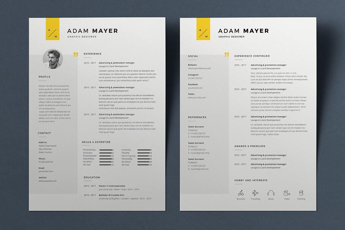 Professional Resume Template 2-page + Cover Letter | Indesign ...
