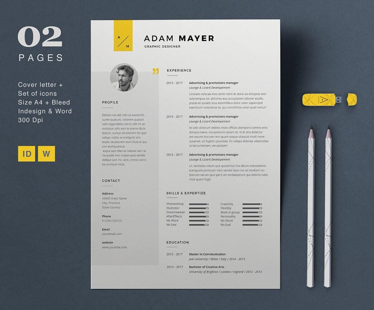 Professional Resume Template 2-page Cover Letter Indesign, Illustrator ...