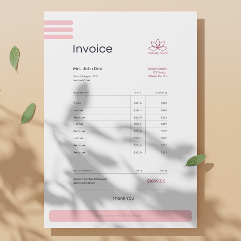 Invoice Template for Beauty Salon Spa or Parlor Editable in - Etsy