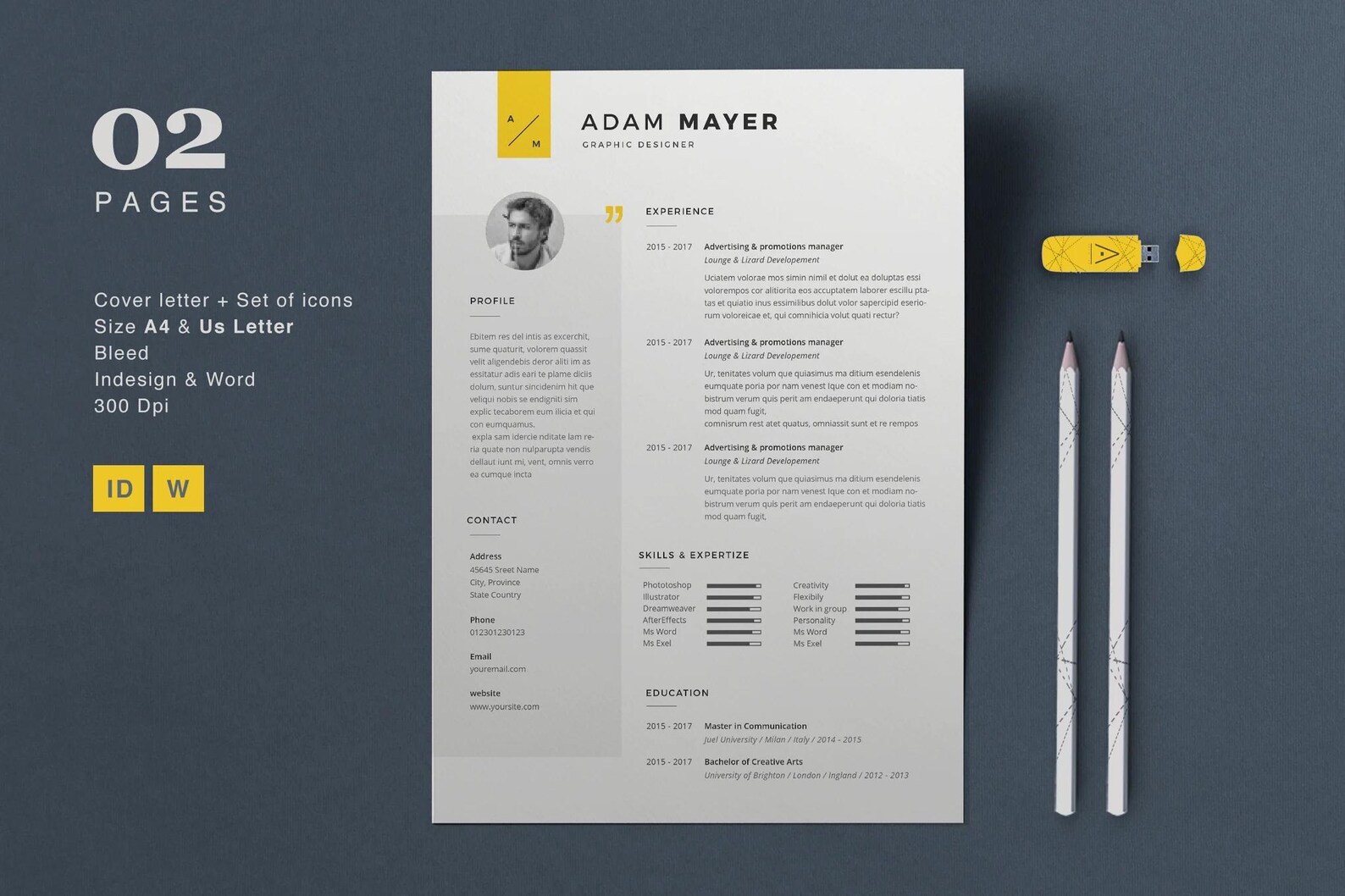Professional Resume Template 2-page Cover Letter Indesign, Illustrator ...