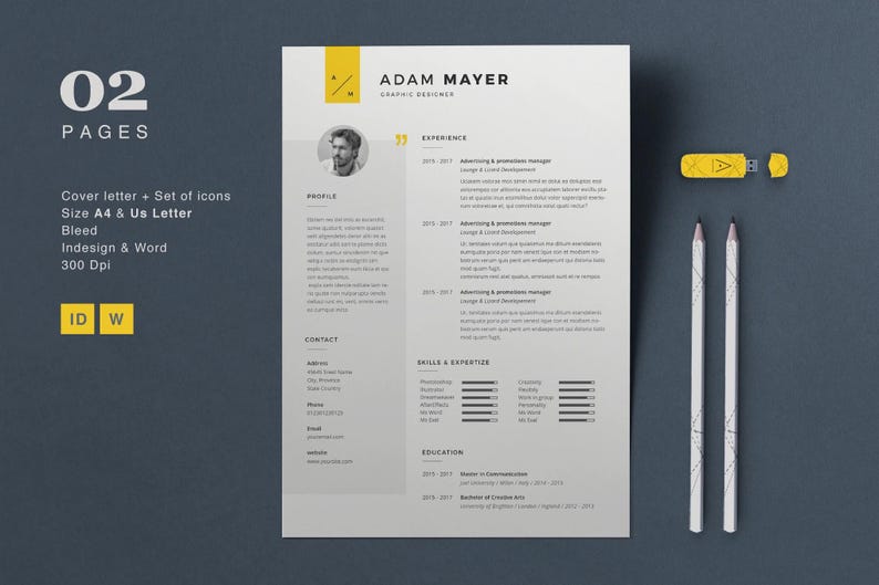 Professional Resume Template 2-page + Cover Letter | Indesign ...